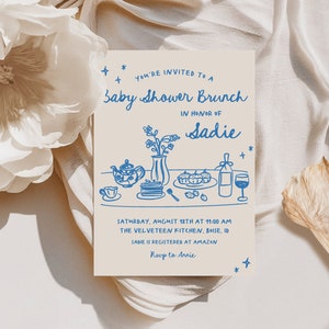 Baby Shower Brunch Invitation Template | Editable Hand Drawn Boy Baby ...