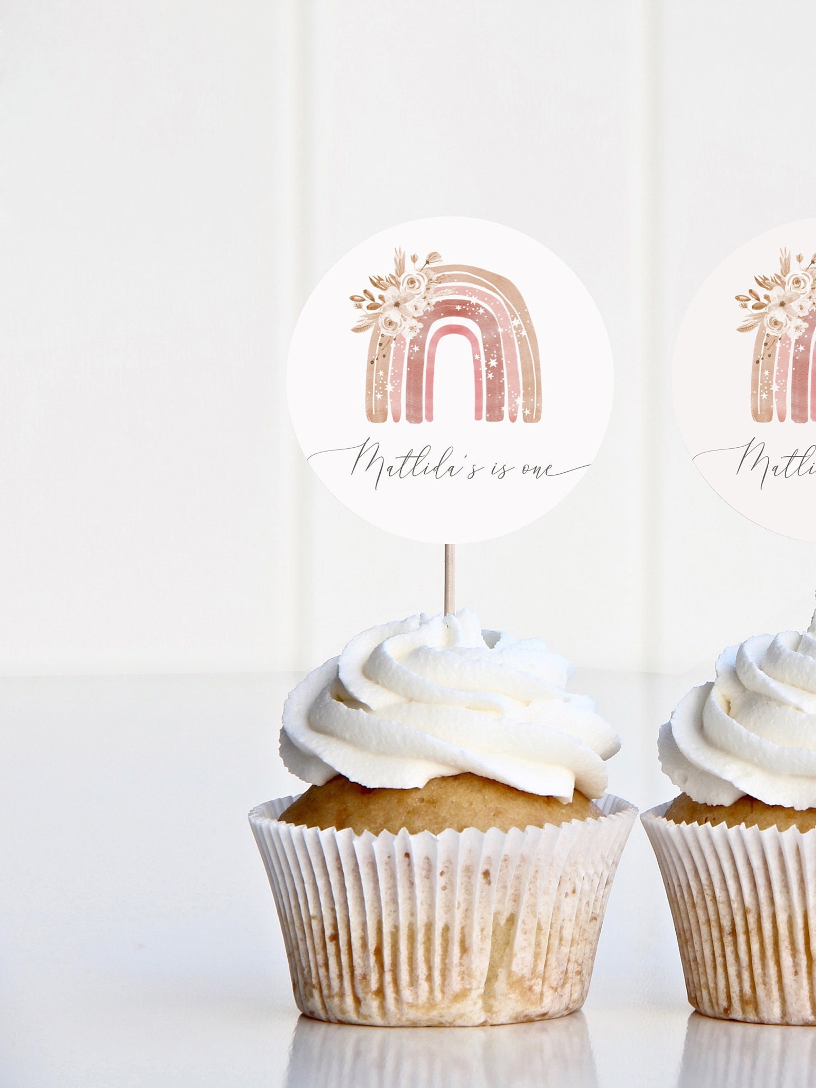 Rainbow Cupcake Topper | Pink Modern Boho Rainbow Cupcake Decor ...