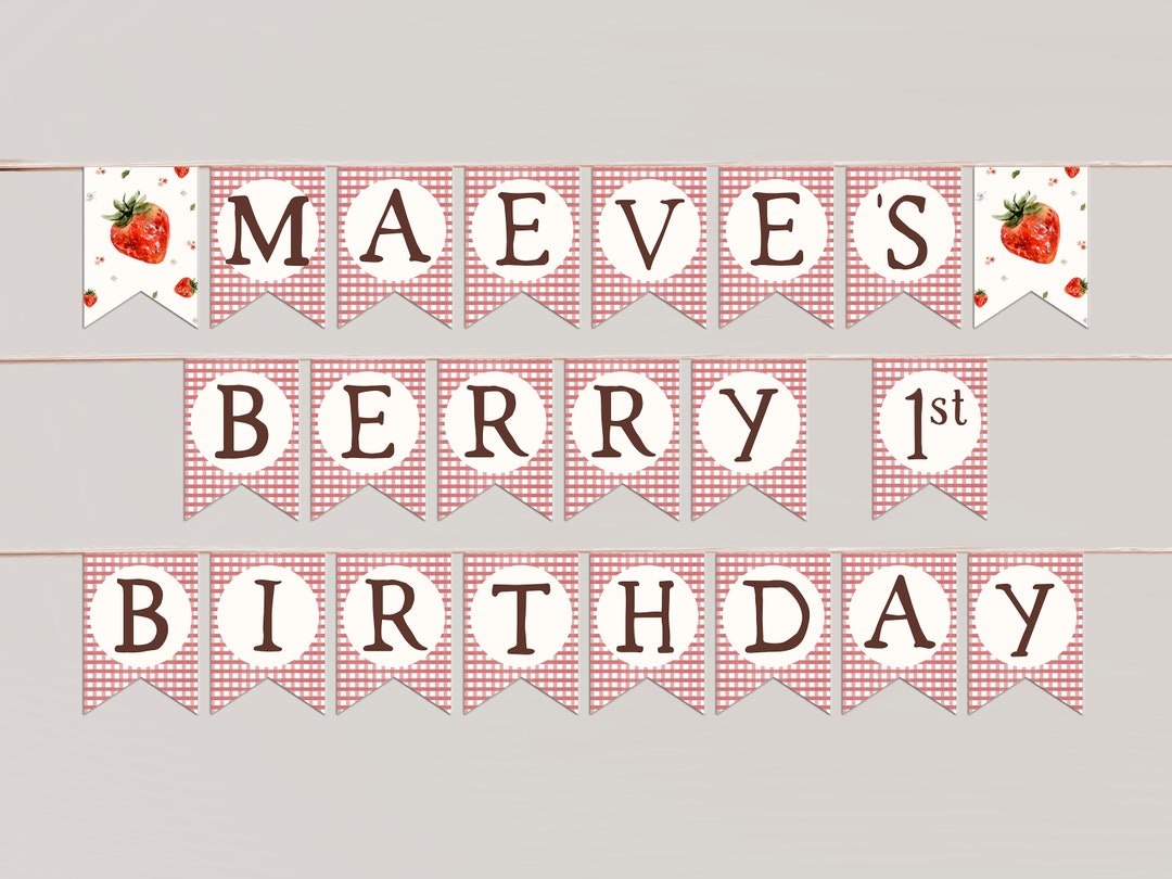 Strawberry Birthday Banner Template | Printable Berry 1st Birthday ...