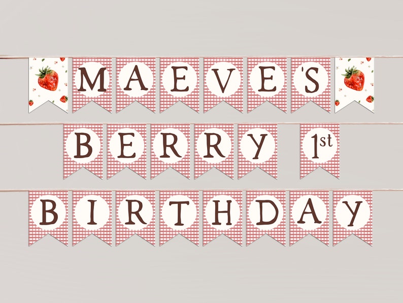 Strawberry Birthday Banner Template Printable Berry 1st - Etsy