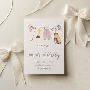 Golf 1st Birthday Invitation Template for Girl | Editable Hole in ONE ...