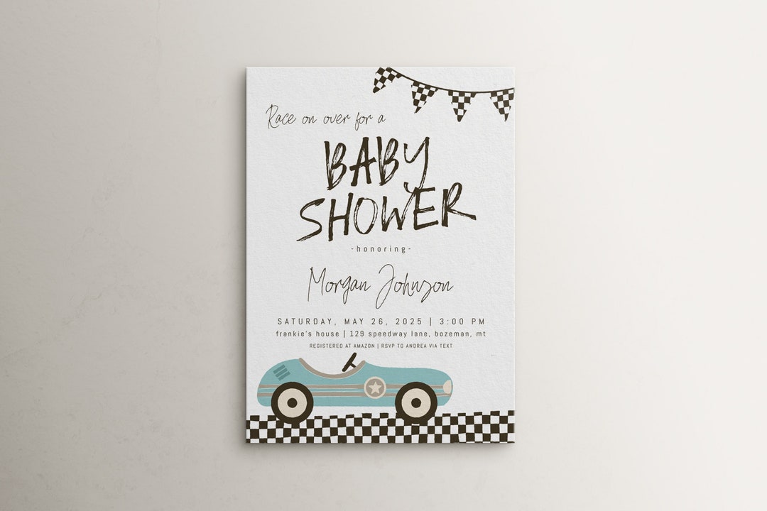 Race Car Baby Shower Invitation Template | Editable Boy Racing Baby ...