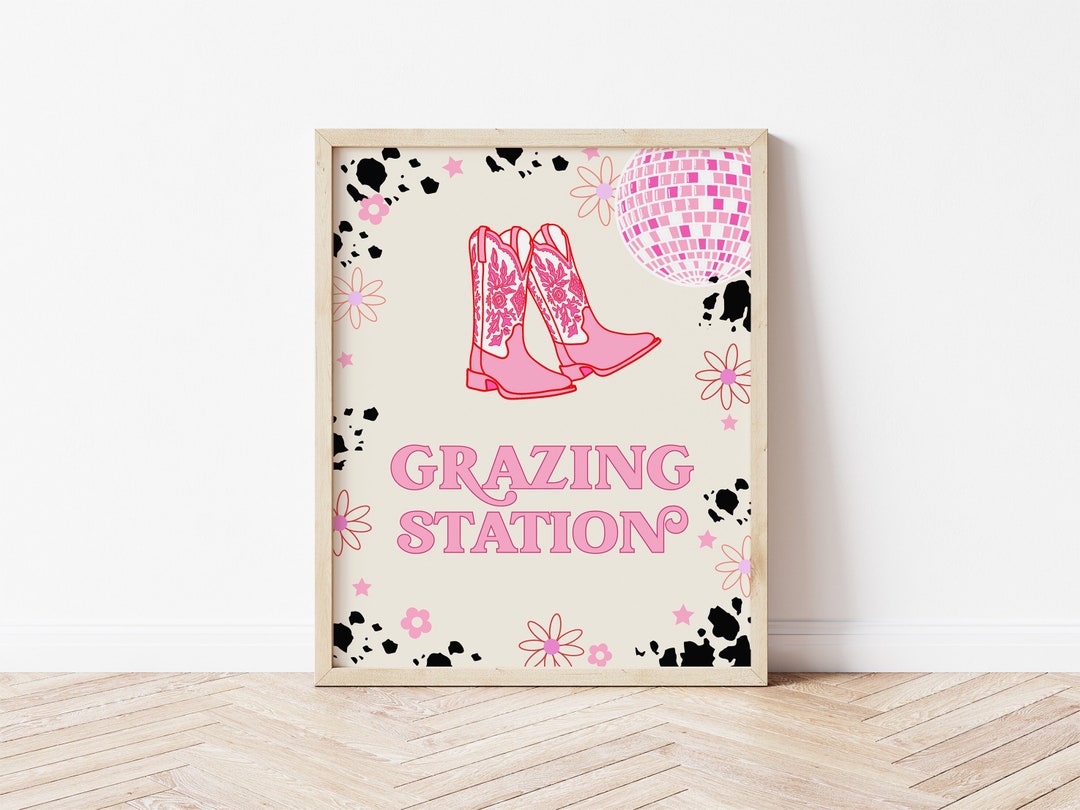 Cowgirl Grazing Station Sign Template | Editable Hot Pink Disco Rodeo ...
