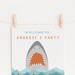 Shark Birthday Welcome Sign | Shark Party Decor Editable Template ...