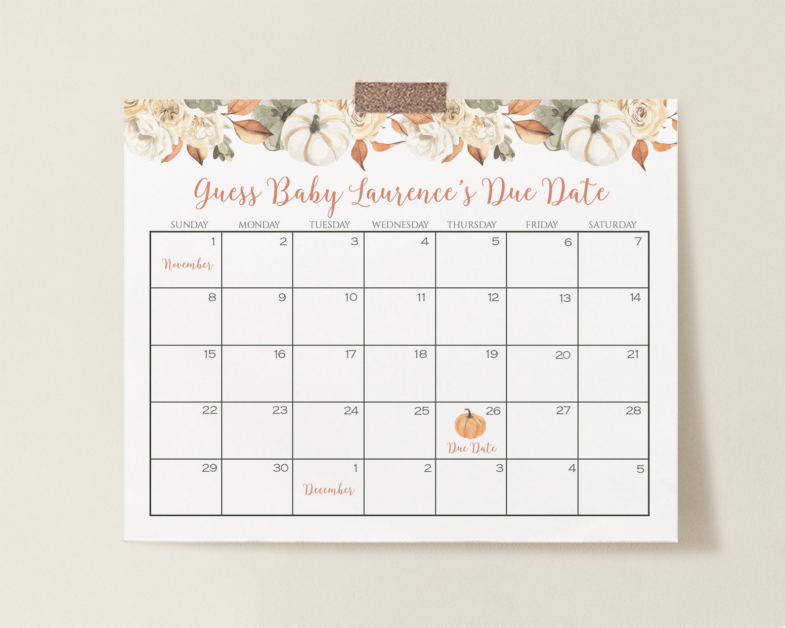 Pumpkin Guess Due Date Calendar Baby Shower Gender Neutral - Etsy