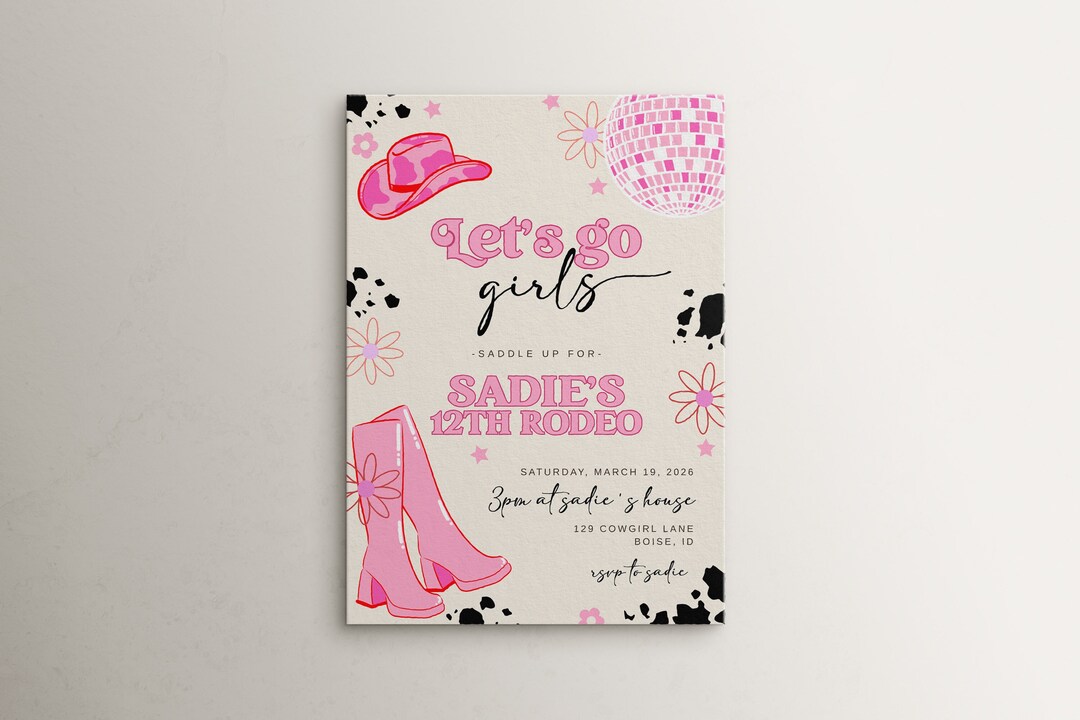 Let's Go Girls Birthday Invitation Template | Pink Cowgirl Birthday ...