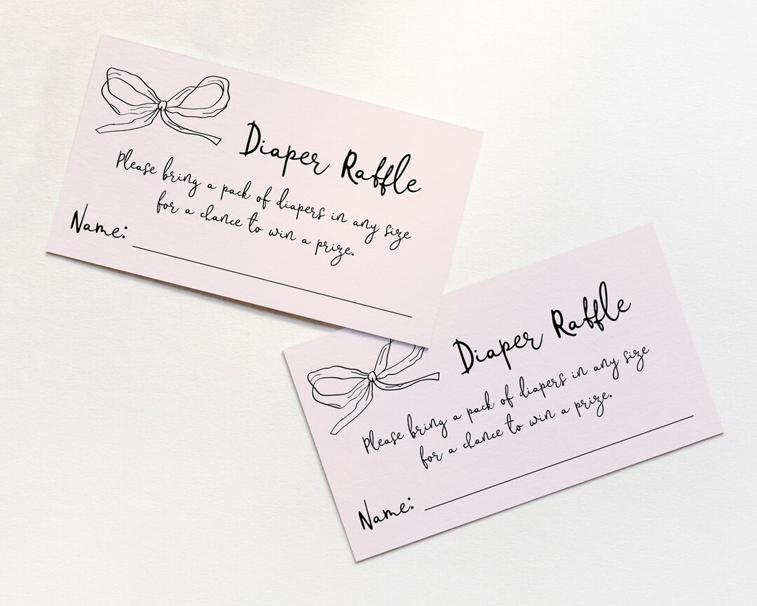 Bow Diaper Raffle Editable Ticket Template | Pink Coquette Hand Drawn ...