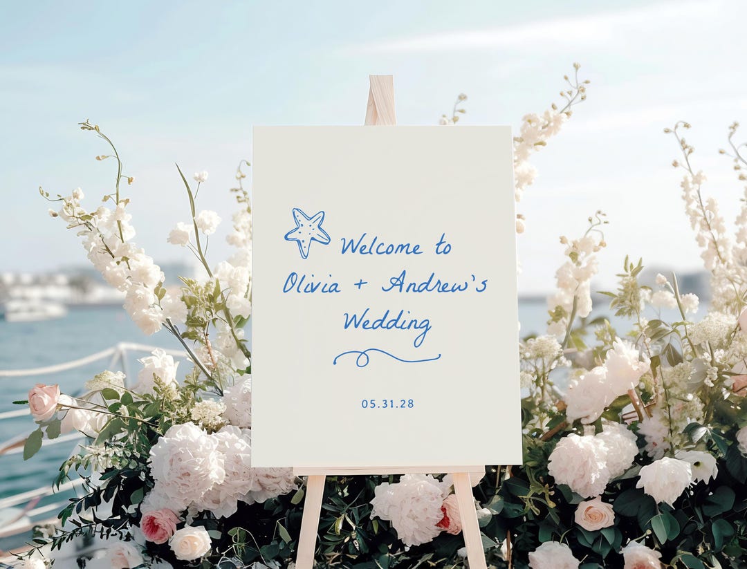 Sea Welcome Sign Template - Editable Hand Drawn Nautical Wedding Shower ...