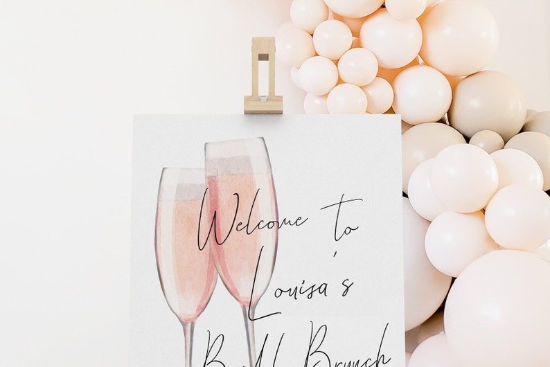 Brunch & Bubbly Welcome Sign Template | Pink Bridal Shower Decor ...