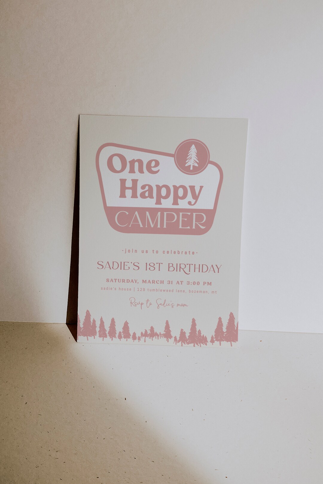 One Happy Camper Birthday Invitation Template Editable National Park Sign Girl 1st Birthday ...