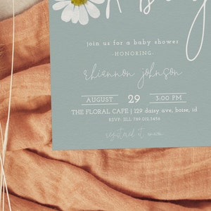 Daisy Baby Shower Invitation Template | Blue Green Daisy Baby Sprinkle ...