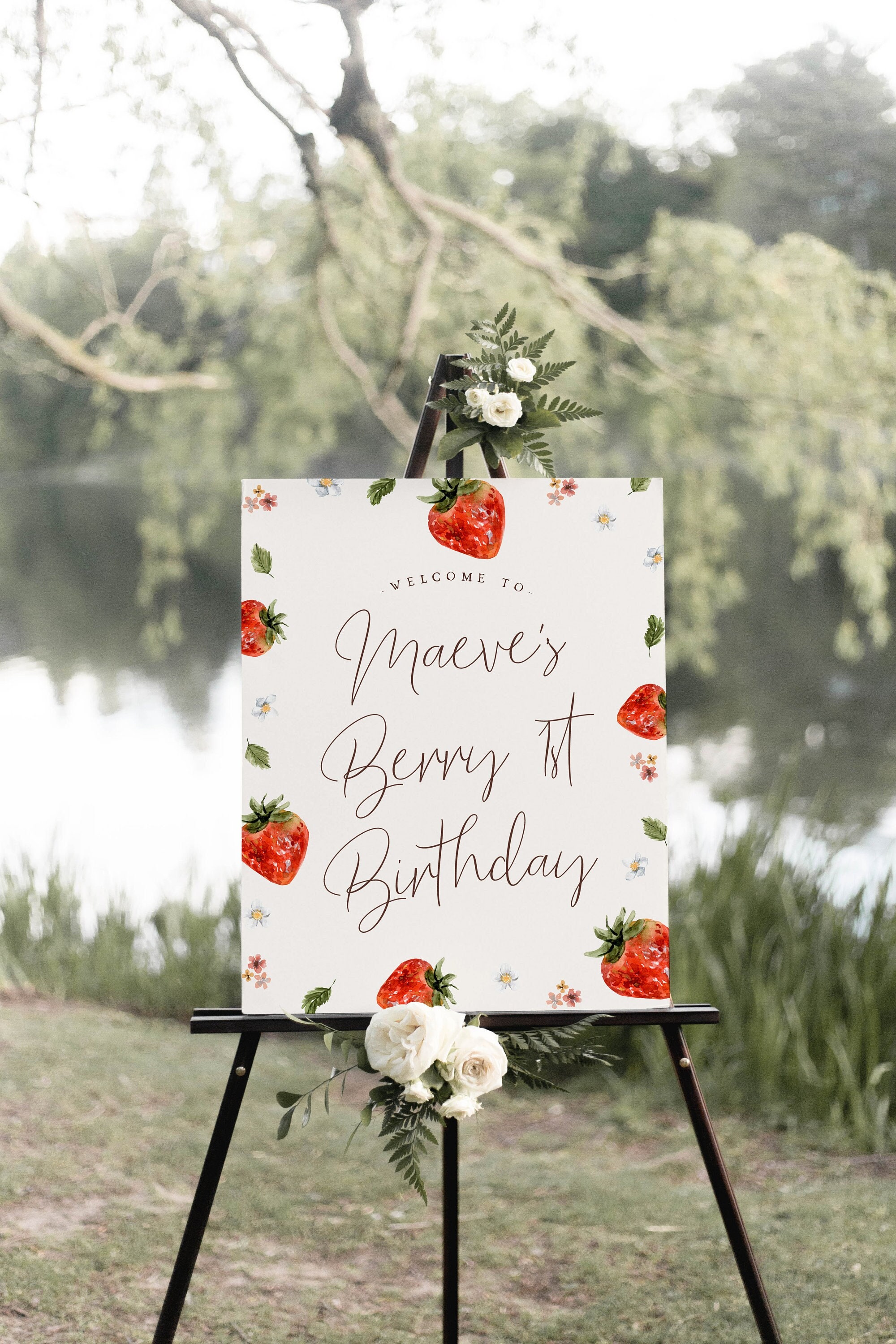 Strawberry Welcome Sign Berry 1st Birthday Decor Editable - Etsy