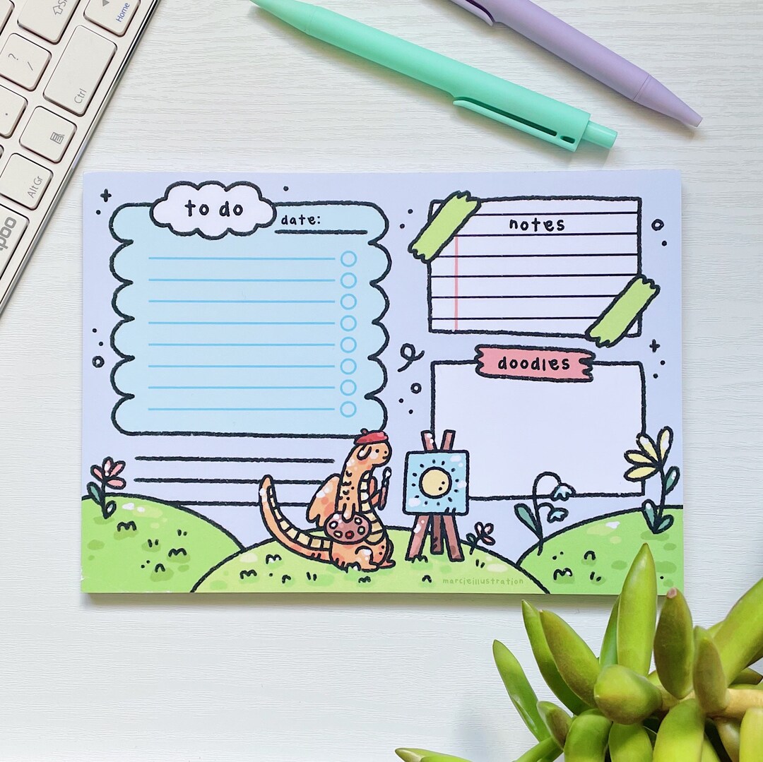 A5 Orange Dragon Desk Notepad Hand Drawn Design With To-do List to Help ...