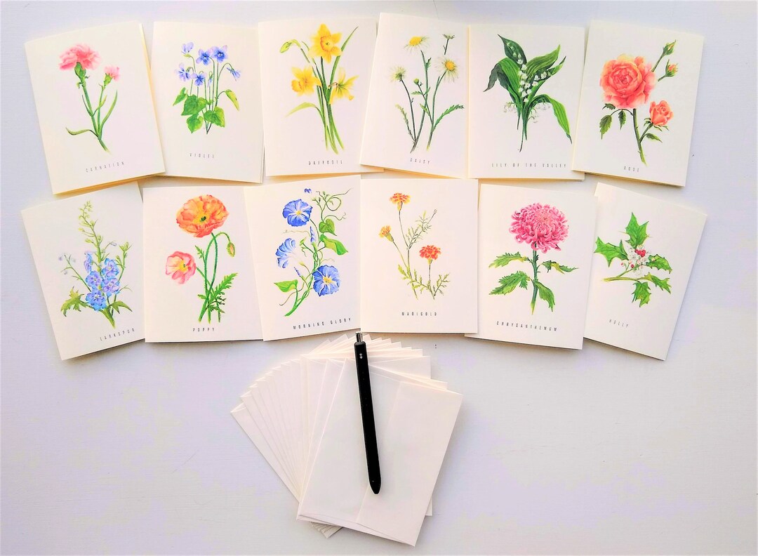 Month Flowers Fold-over Cards 4 1/4 X 5 1/2 - Etsy