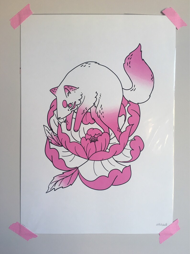 Peony Fox Screen Print - Etsy
