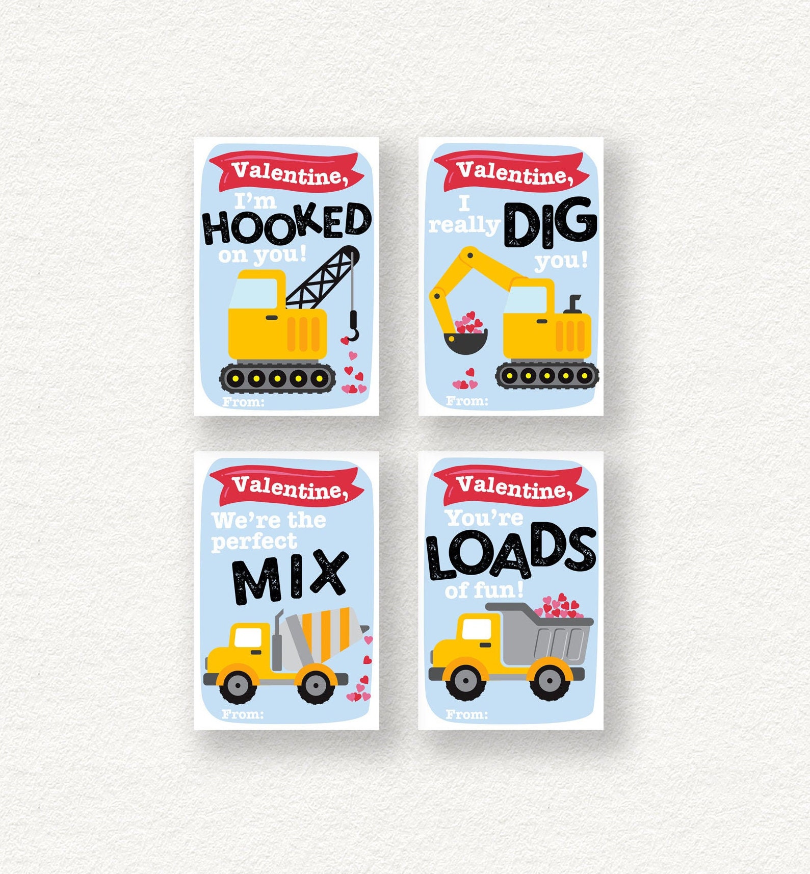 Construction Valentine Printable | Tractors | Crane | Dump Truck ...