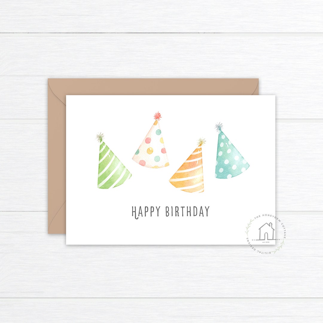 Birthday Card Party Hats | Instant Download - Etsy