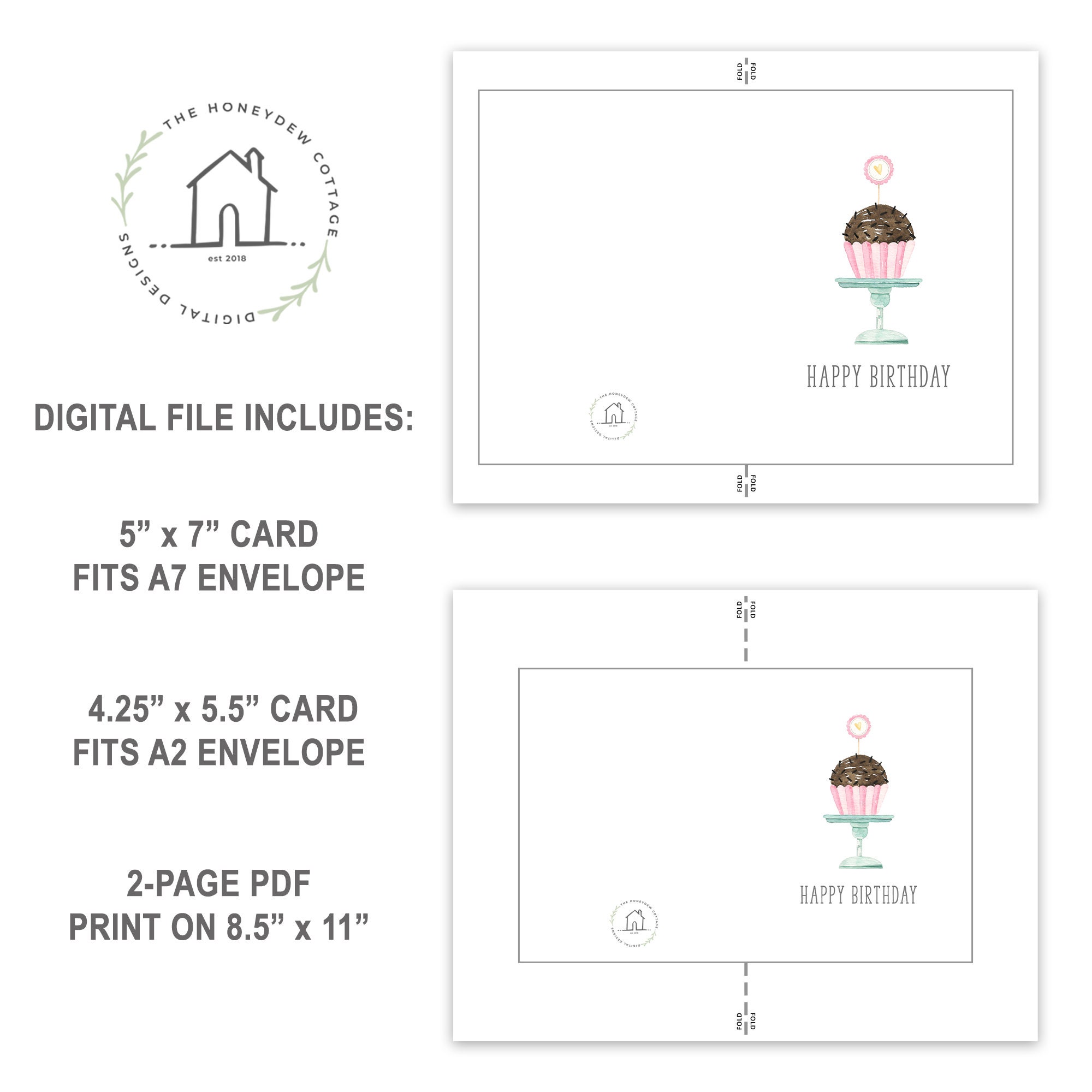 Birthday Card Cupcake Printable Card Instant Download - Etsy