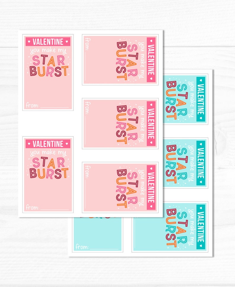 Starburst Valentine Printable | Instant Download | Kid Candy Valentine ...