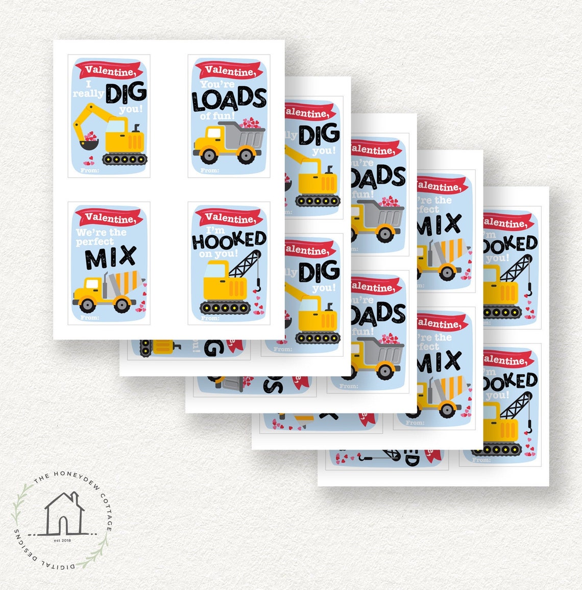Construction Valentine Printable | Tractors | Crane | Dump Truck ...
