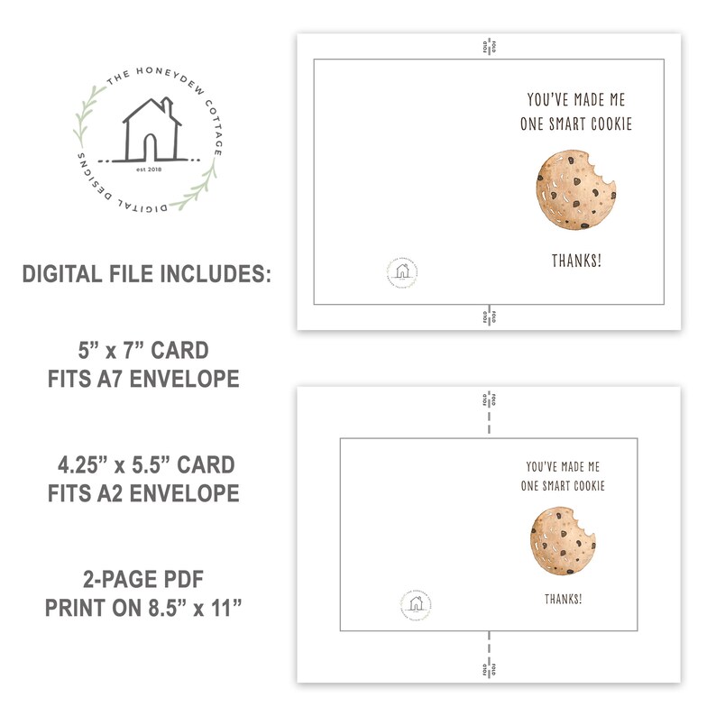 Smart Cookie Card Teacher Appreciation Thank You Card - Etsy