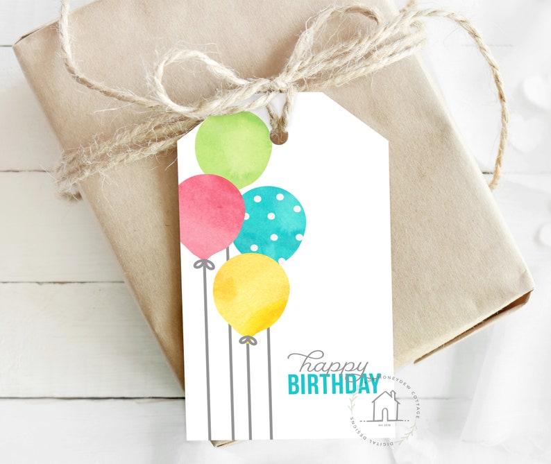 Birthday Balloons Gift Tags | Watercolor - Etsy