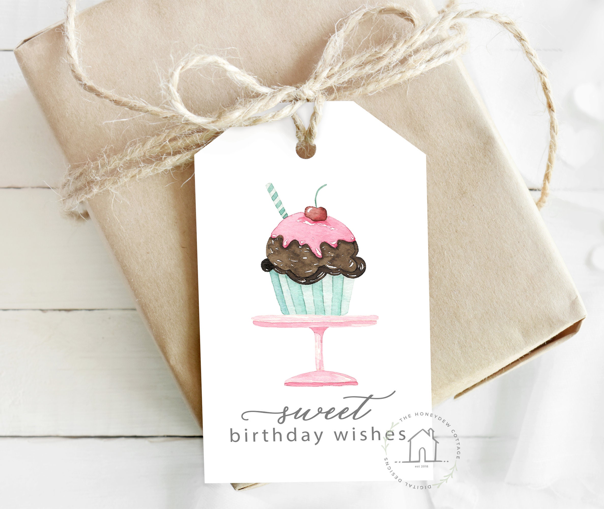 Birthday Cupcake Gift Tag - Etsy