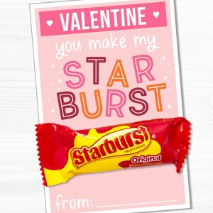Starburst Valentine Printable | Instant Download | Kid Candy Valentine ...