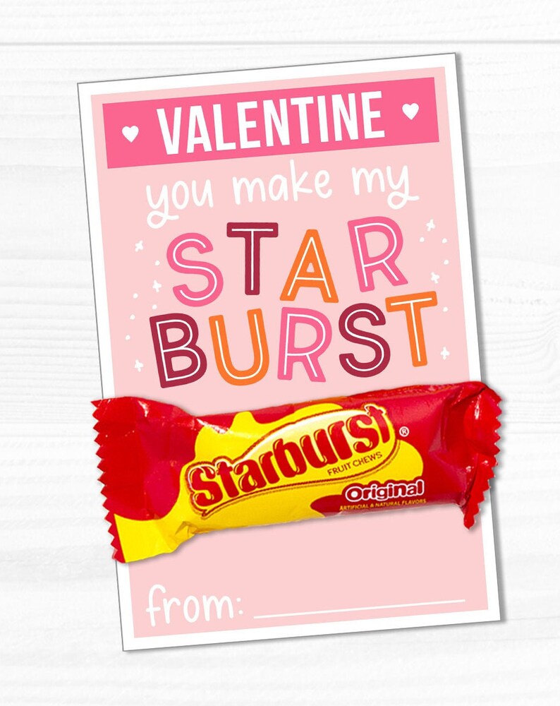 Starburst Valentine Printable | Instant Download | Kid Candy Valentine ...