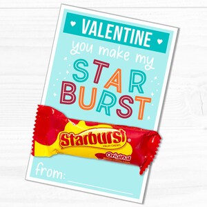 Starburst Valentine Printable | Instant Download | Kid Candy Valentine ...