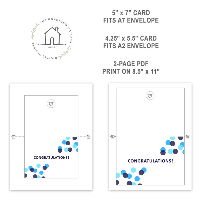 Congratulations Blue Confetti Card | Instant Download - Etsy