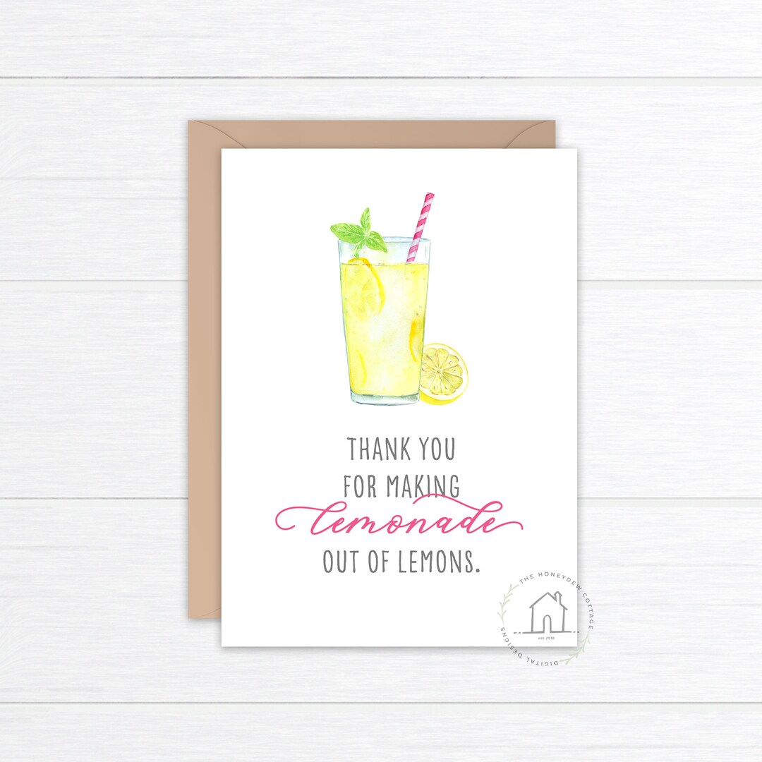 Lemonade Thank You Card | Cute Teacher Appreciation - Etsy
