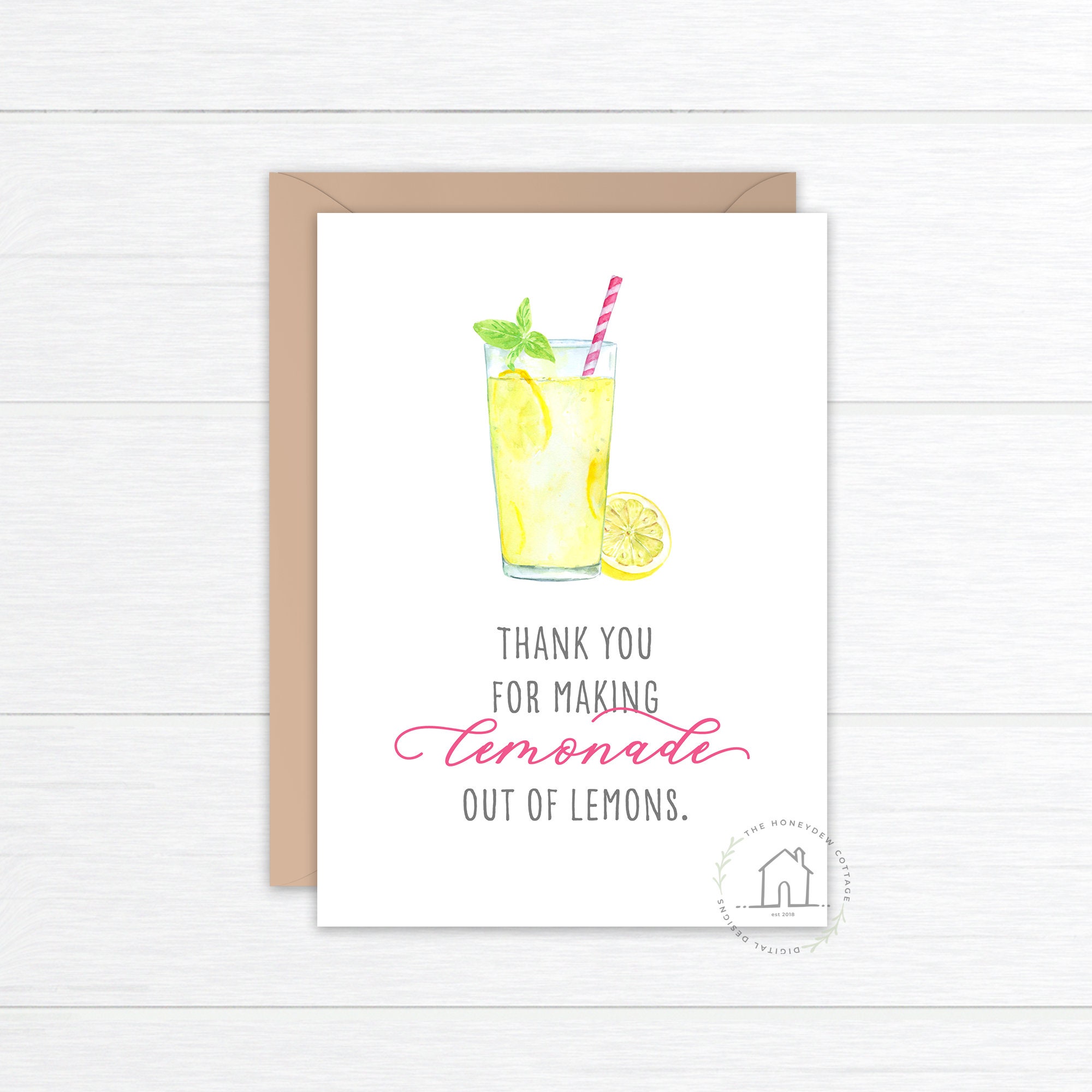Lemonade Thank You Card Cute Teacher Appreciation - Etsy