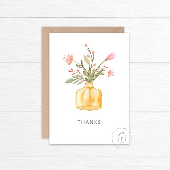 Thank You Watercolor Flowers Card Instant Download - Etsy