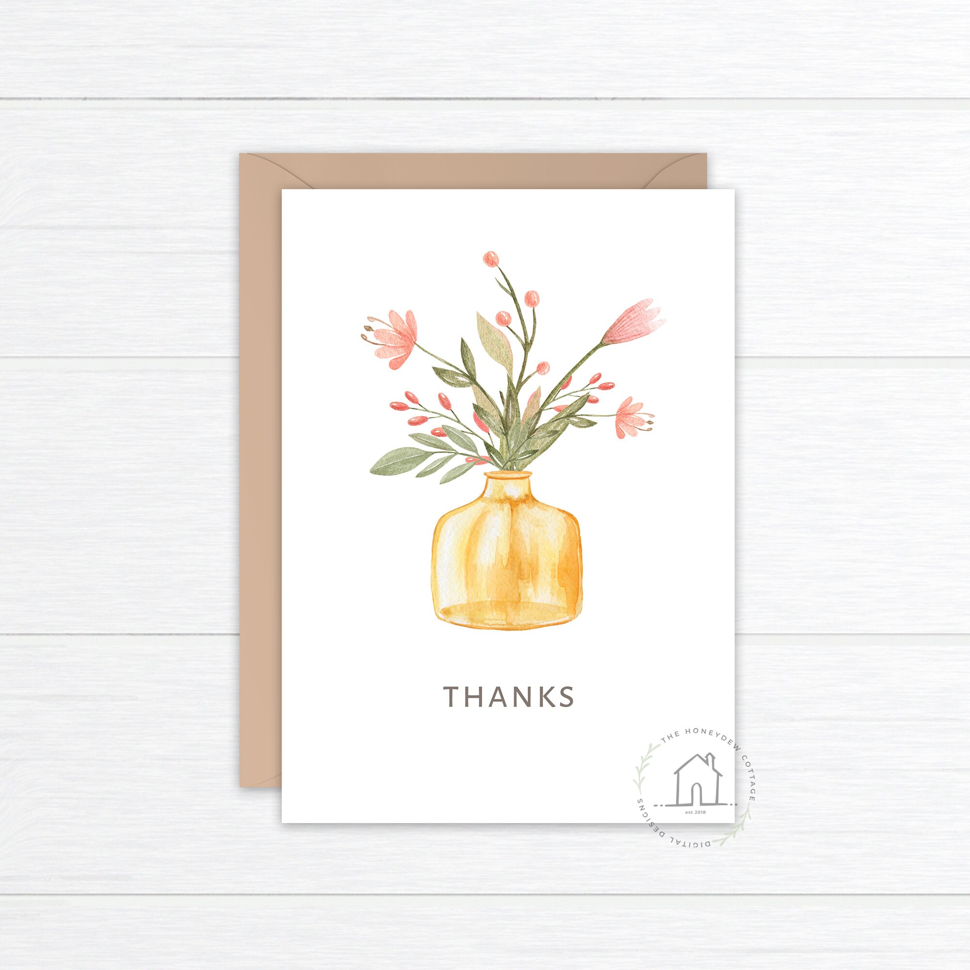 Thank You Watercolor Flowers Card | Instant Download - Etsy