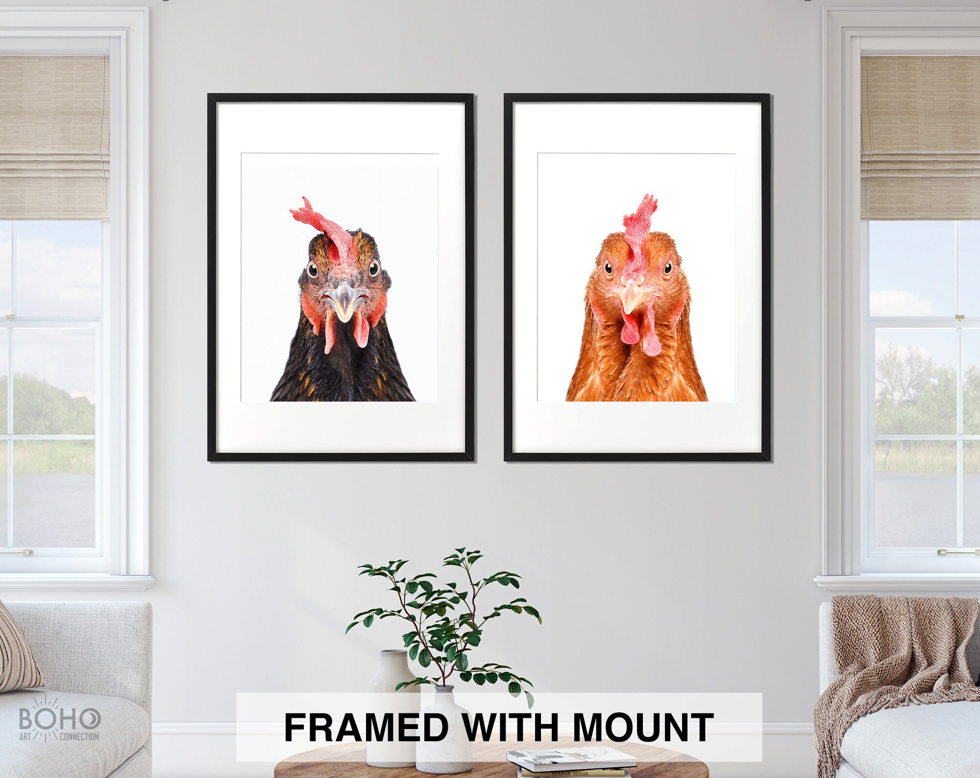 Two Chickens Prints // Cute Chickens Wall Art // Set of 2 - Etsy