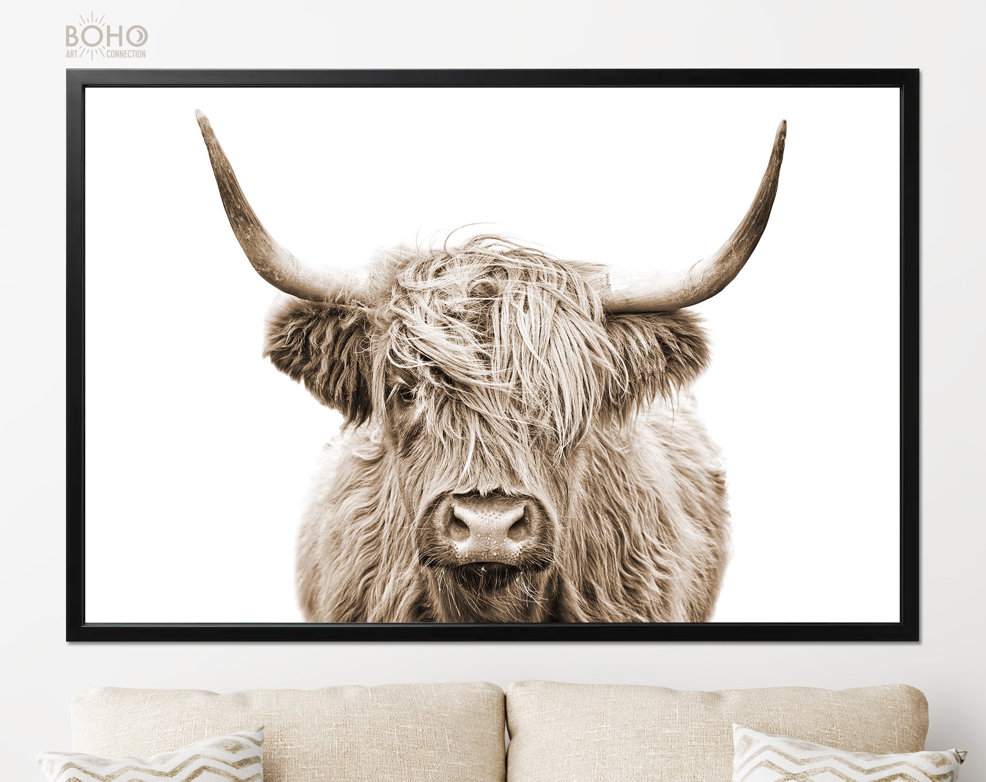 Highland Cow Sepia Poster Print // Sepia Wall Decor // Modern - Etsy