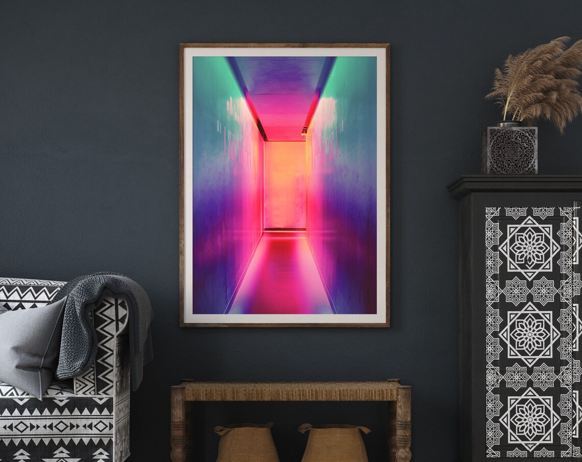 Neon Corridor Print // Neon Interior Poster Wall Art - Etsy