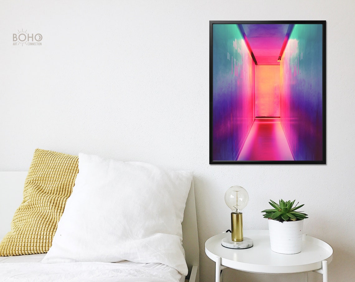 Neon Corridor Print // Neon Interior Poster Wall Art - Etsy