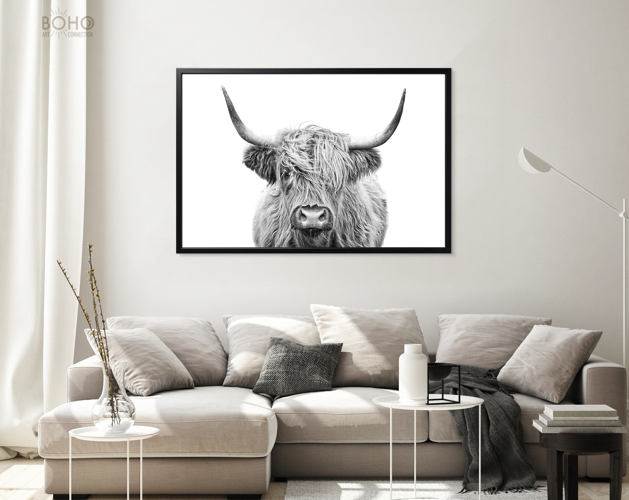 Highland Cow Poster Print // Black and White Photo // Modern | Etsy