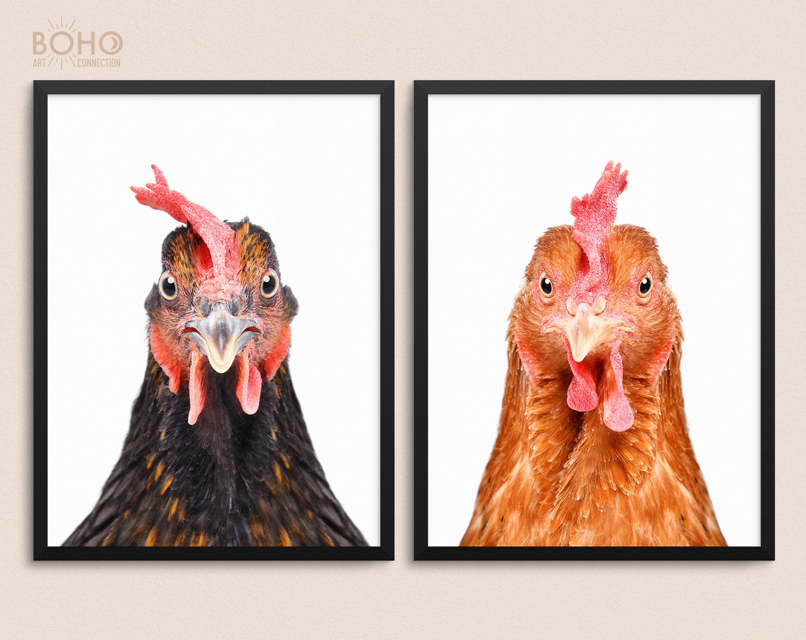 Two Chickens Prints // Cute Chickens Wall Art // Set of 2 | Etsy