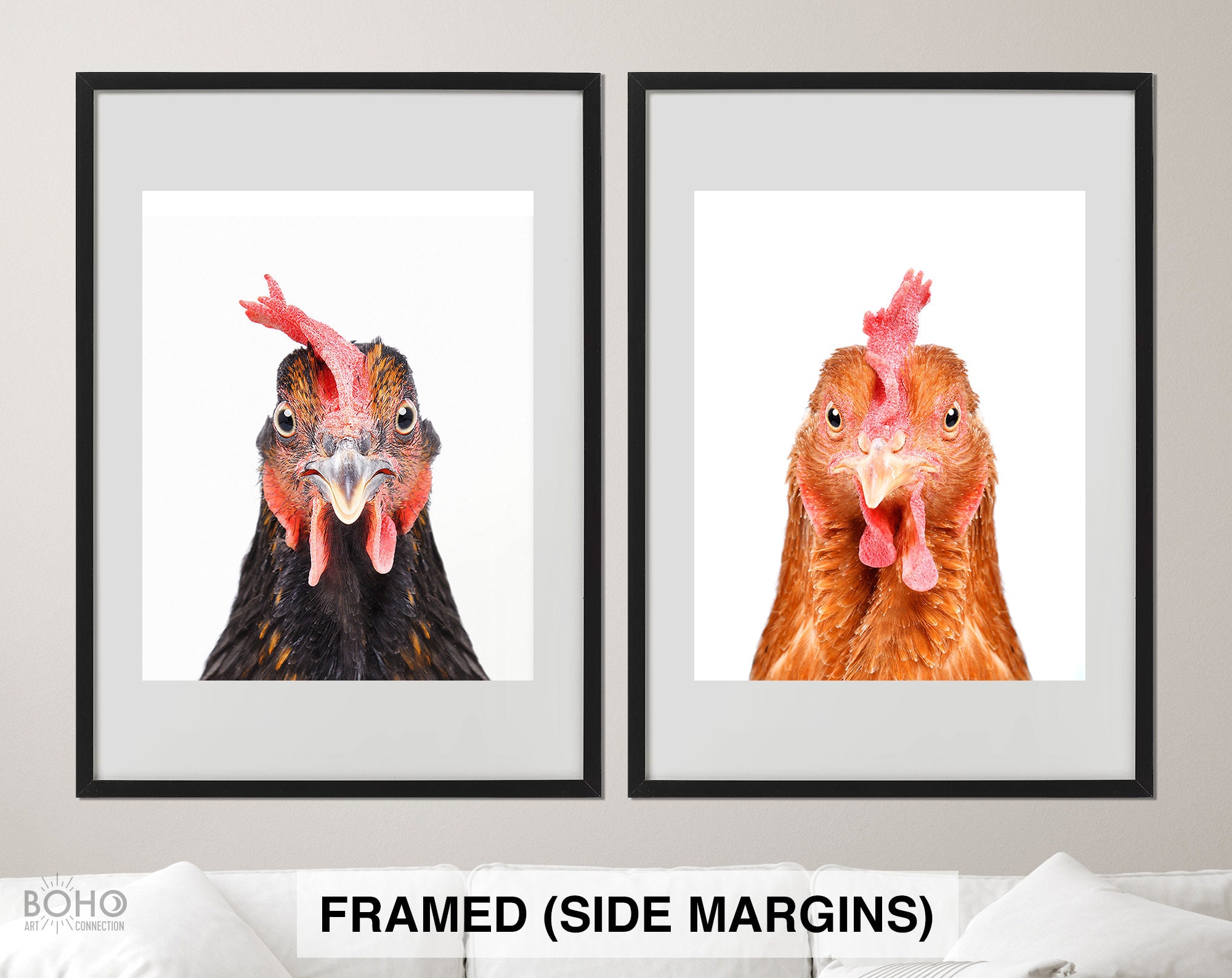 Two Chickens Prints // Cute Chickens Wall Art // Set of 2 - Etsy