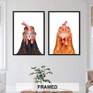 Two Chickens Prints // Cute Chickens Wall Art // Set of 2 - Etsy