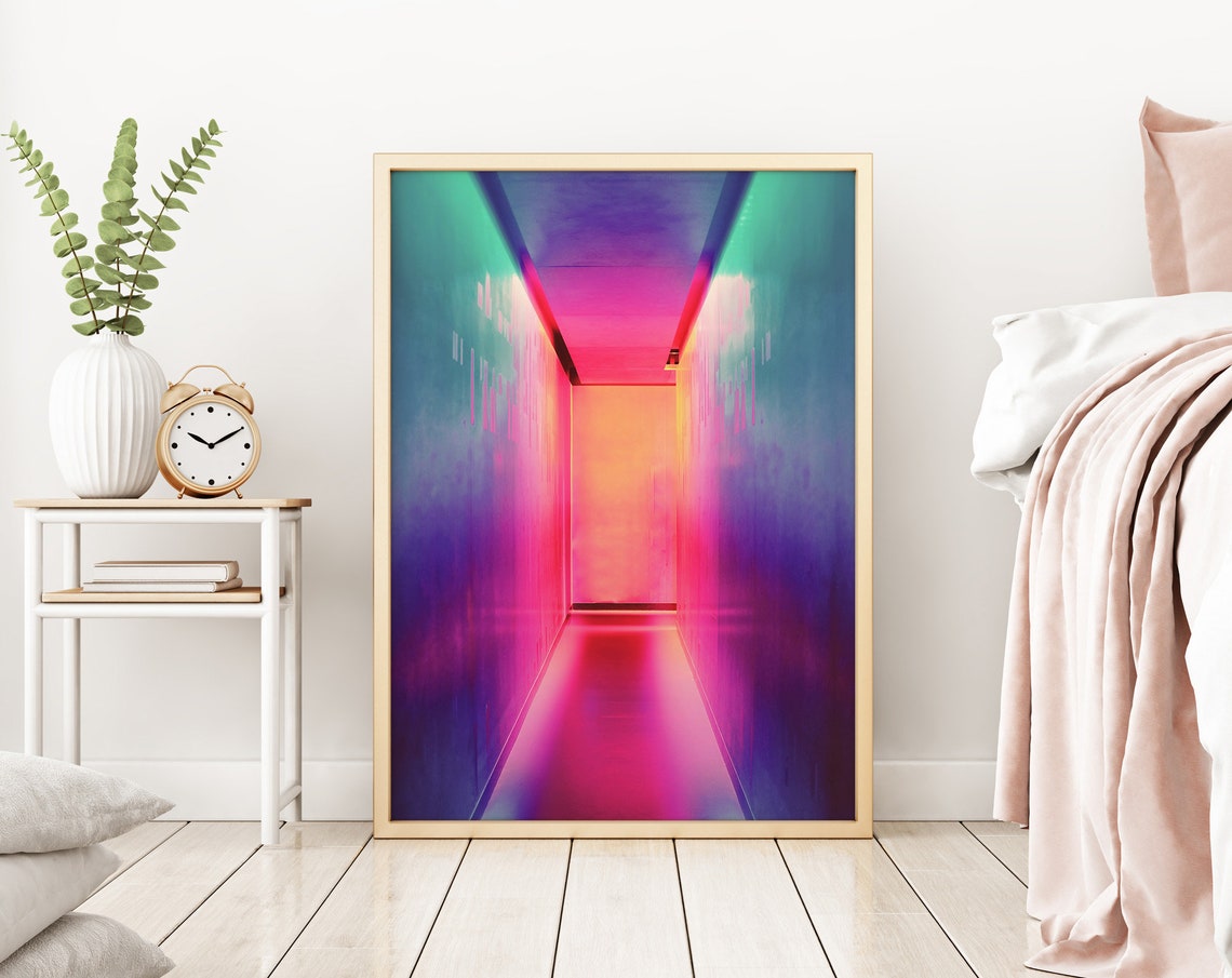 Neon Corridor Print // Neon Interior Poster Wall Art - Etsy