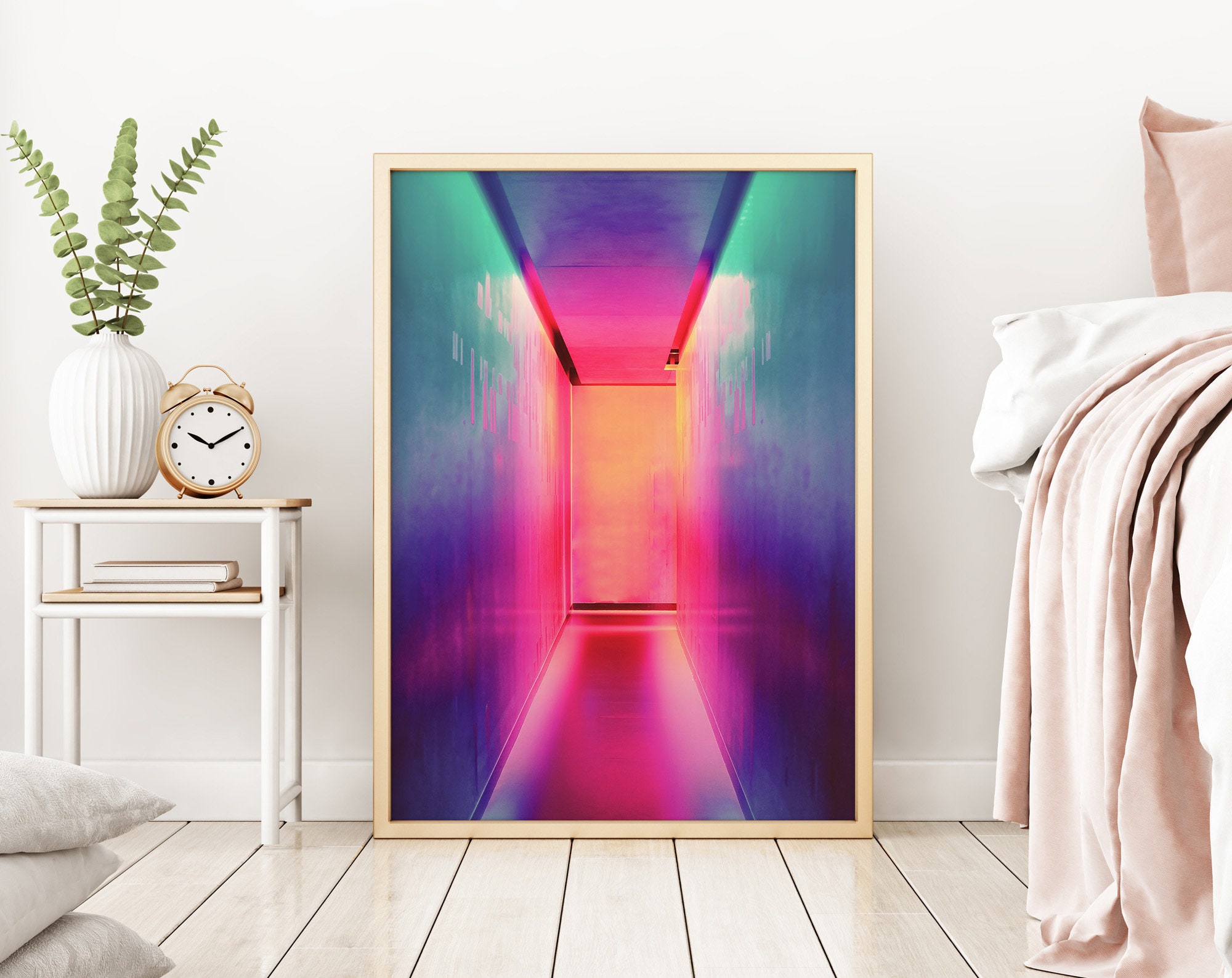 Neon Corridor Print // Neon Interior Poster Wall Art - Etsy