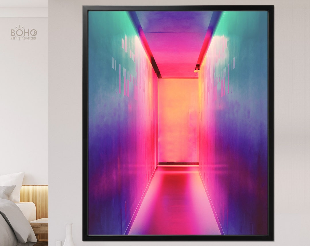 Neon Corridor Print // Neon Interior Poster Wall Art - Etsy
