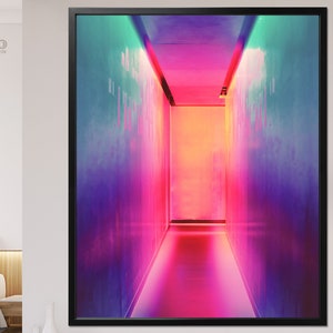 Neon Corridor Print // Neon Interior Poster Wall Art - Etsy