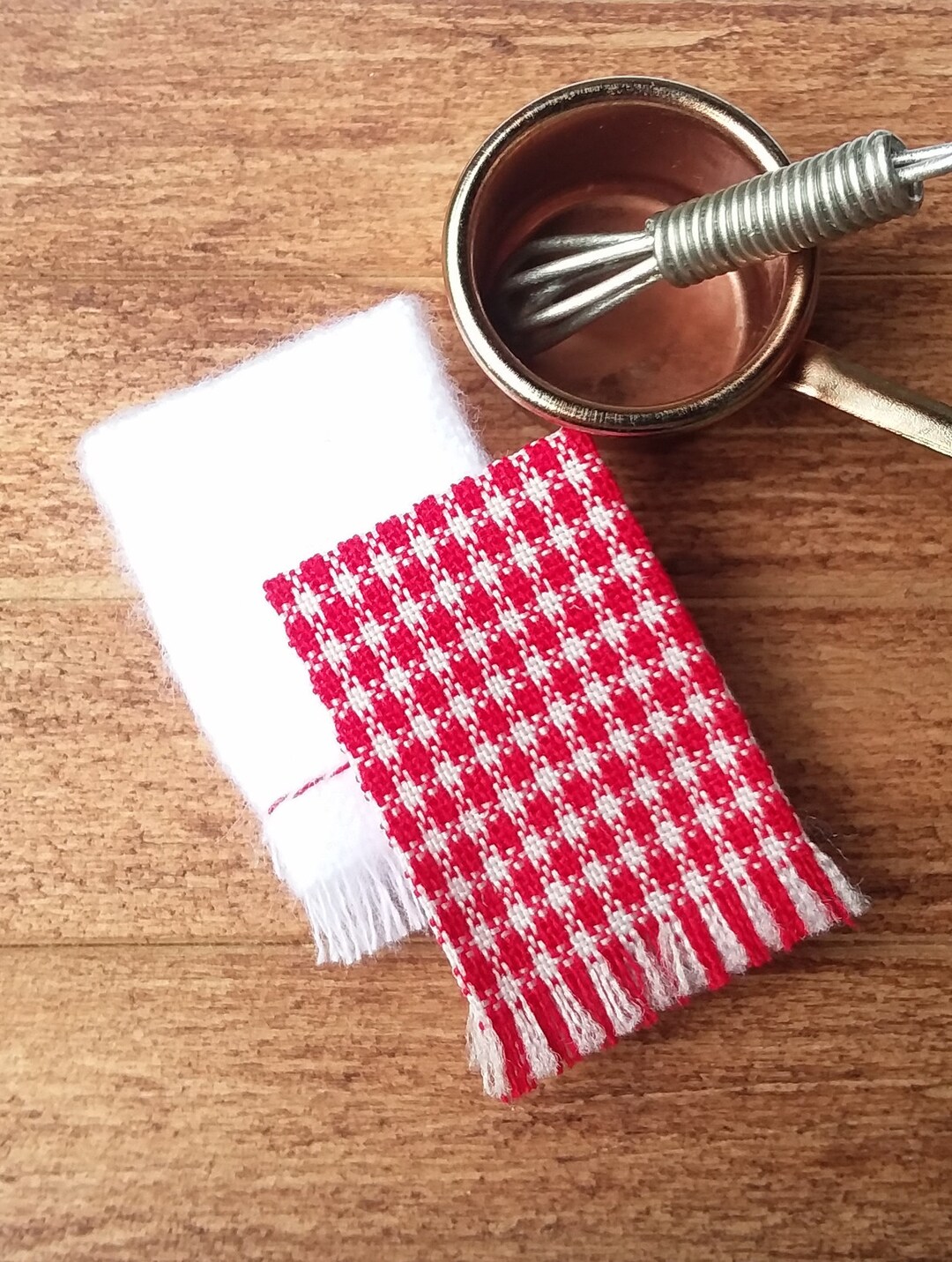 Miniature Kitchen Dish Towels, Dollhouse Red and White 2-piece Hand ...