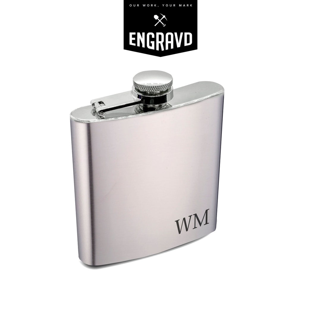 Silver Stainless Steel Flask Monogram, Custom Flasks, Groomsmen Hip ...