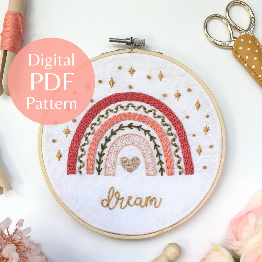 Boho Rainbow Hand Embroidery Pattern: Beginner-friendly Photo Guide ...